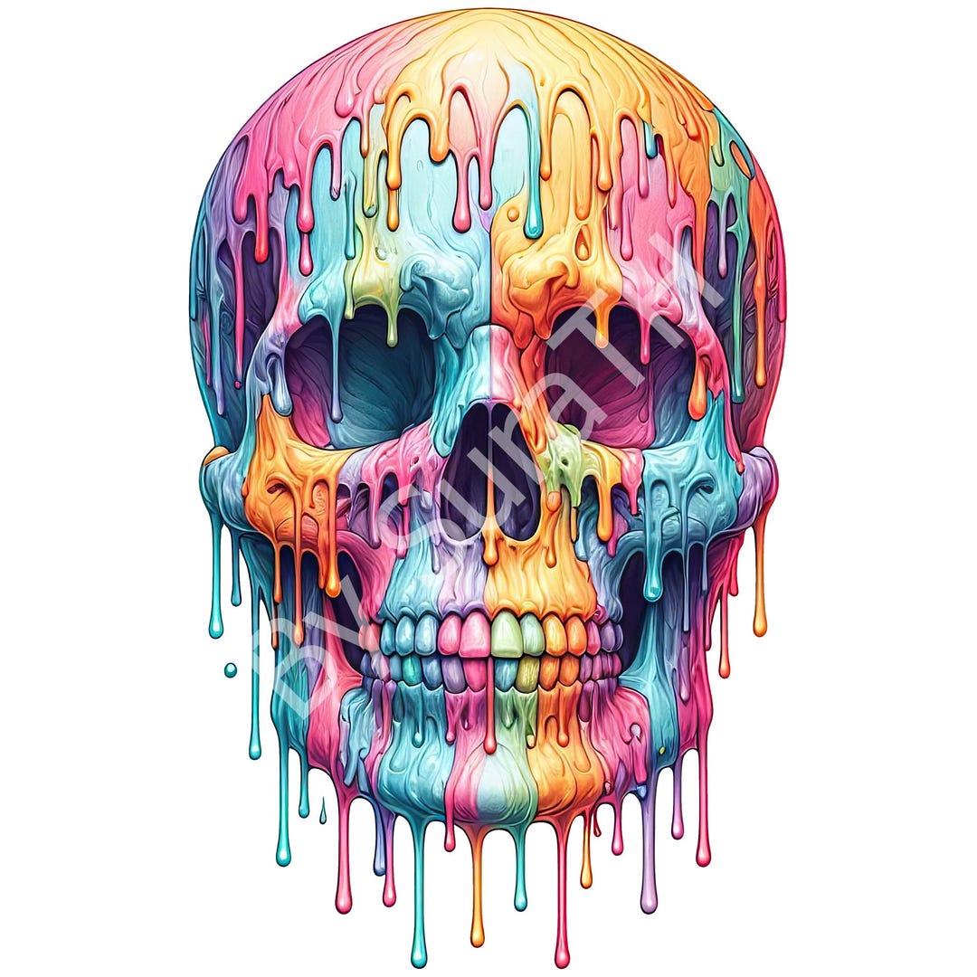 Colorful Skull PNG, Pastel Skull Clipart, Skull Drip, Skull Ice Scream ...