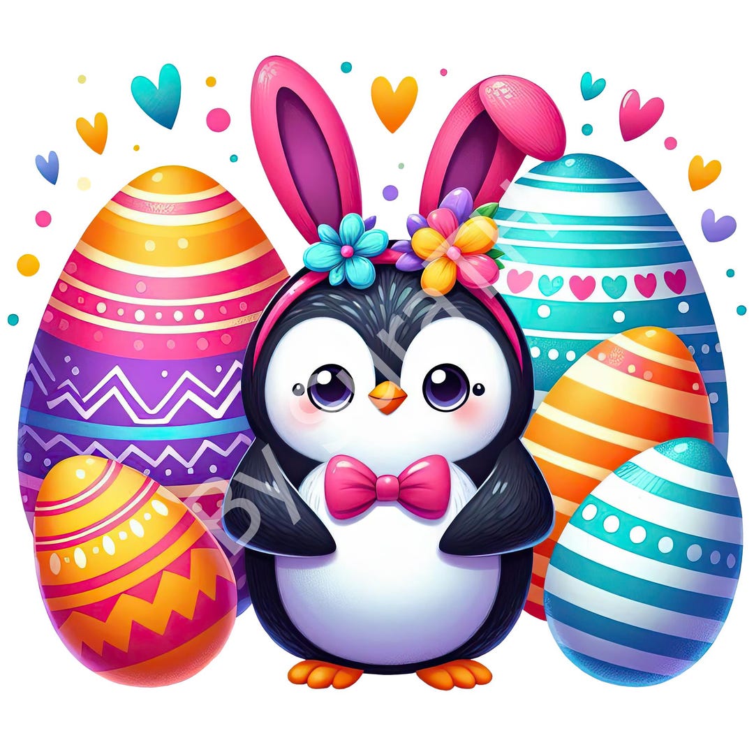 Funny Bunny Rabbit Headband PNG, Cute Penguin Easter Bunny PNG, Penguin ...