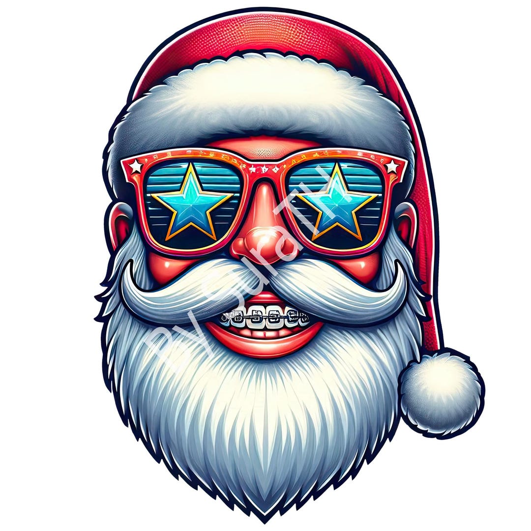 Santa Smiling PNG, Cool Santa Clipart, Retro Santa PNG, Funny Santa ...