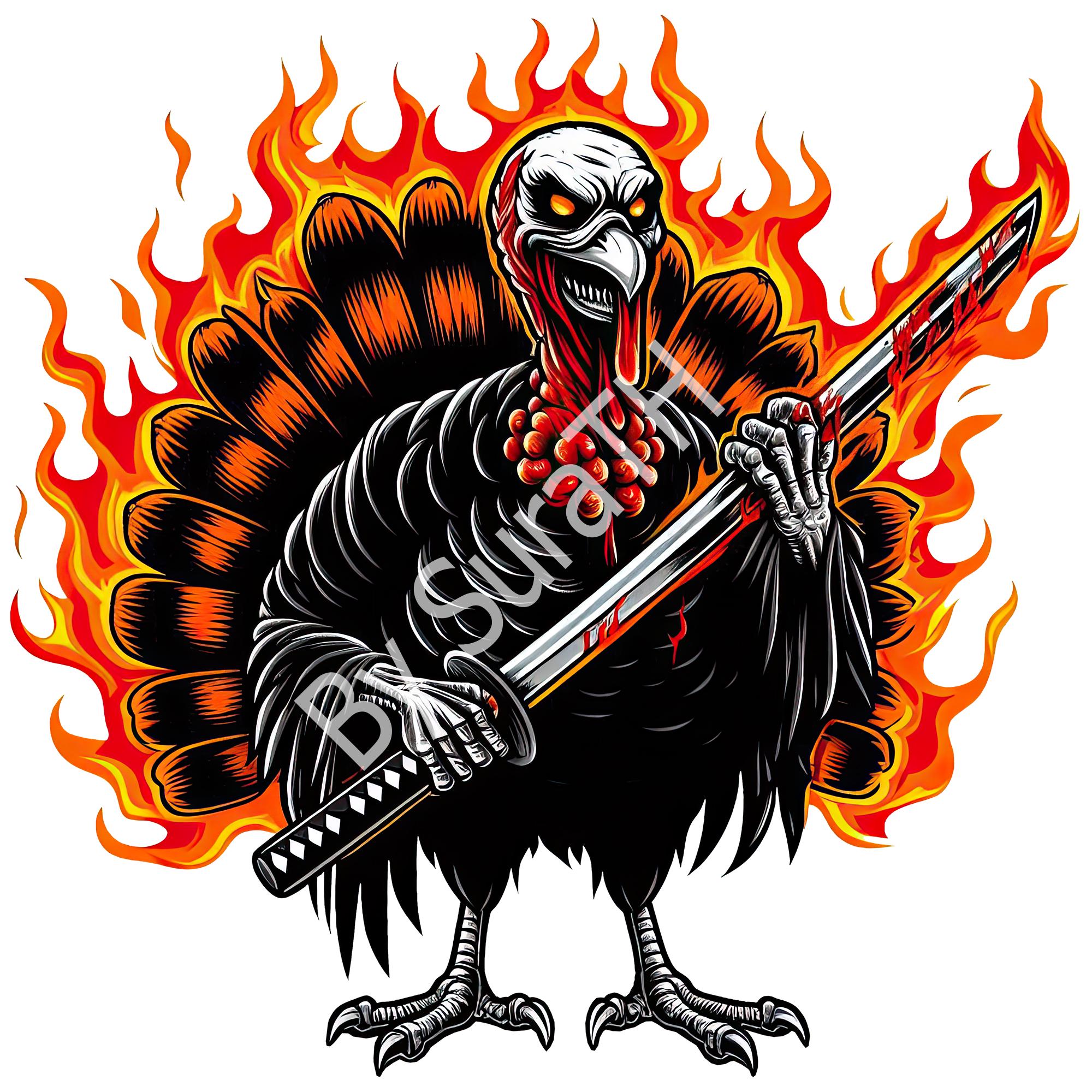 Scary Turkey PNG, Fire on Turkey, Samurai Turkey, Thanksgiving Clipart ...