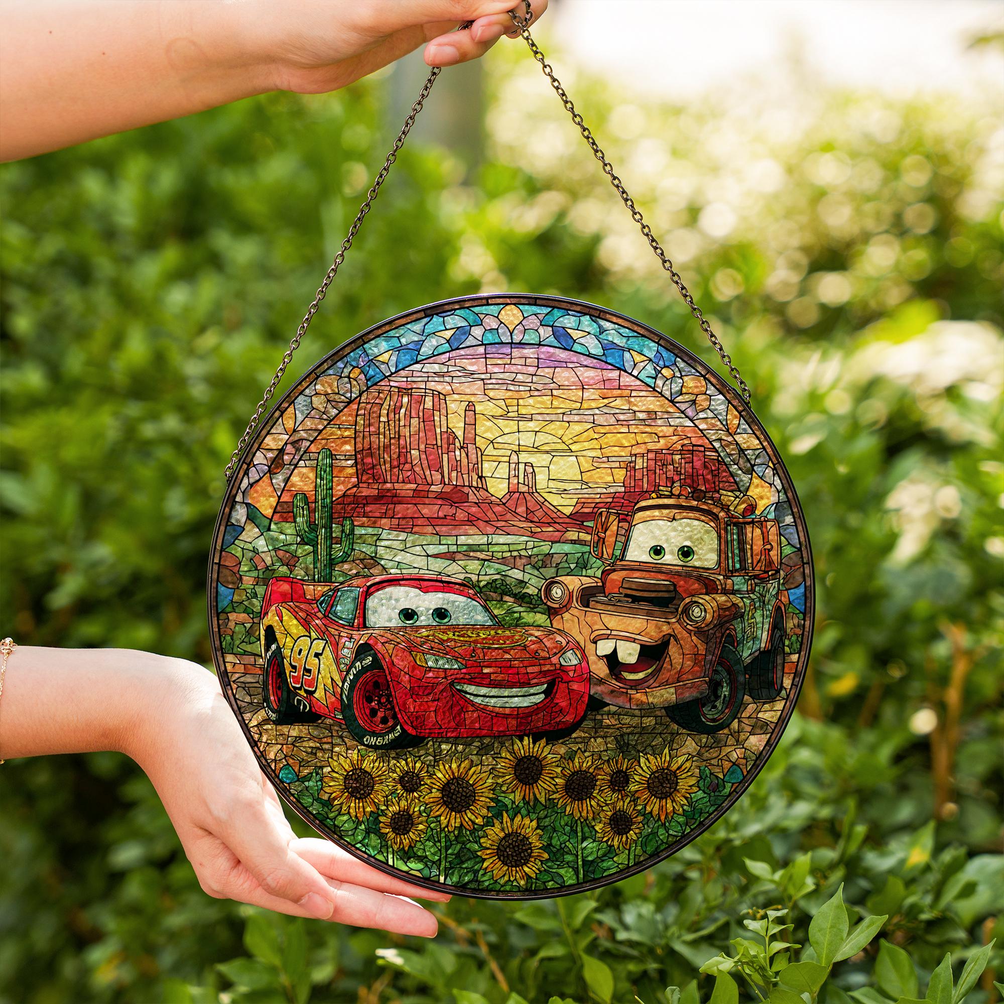 Disney Lightning Mcqueen and Mater Stained Glass Suncatcher, Disney ...