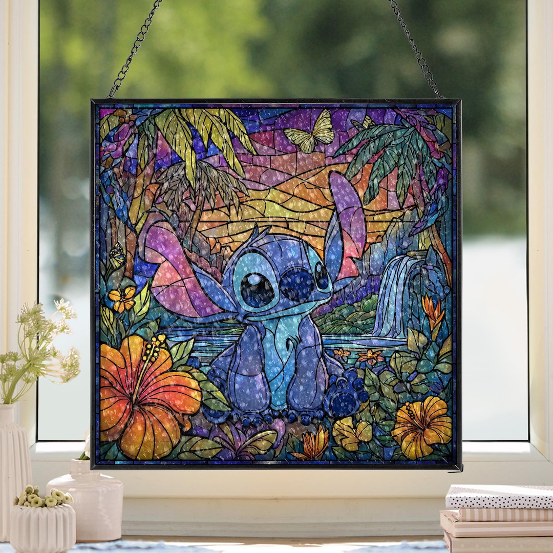 Disney Stitch Square Stained Glass Suncatcher, Disney Lilo & Stitch ...