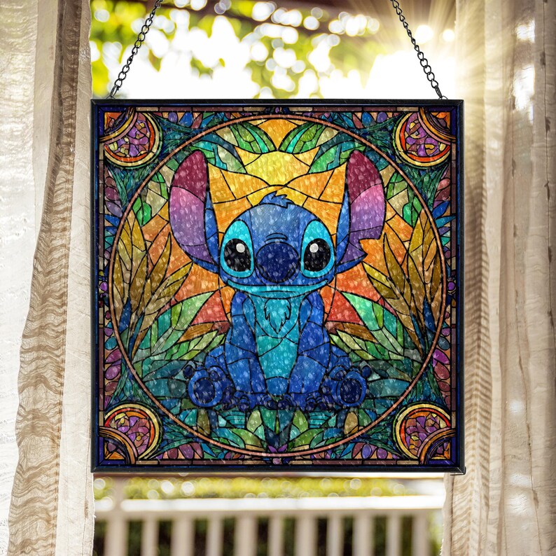 Disney Stitch Square Stained Glass Suncatcher, Stitch Window Hanging ...