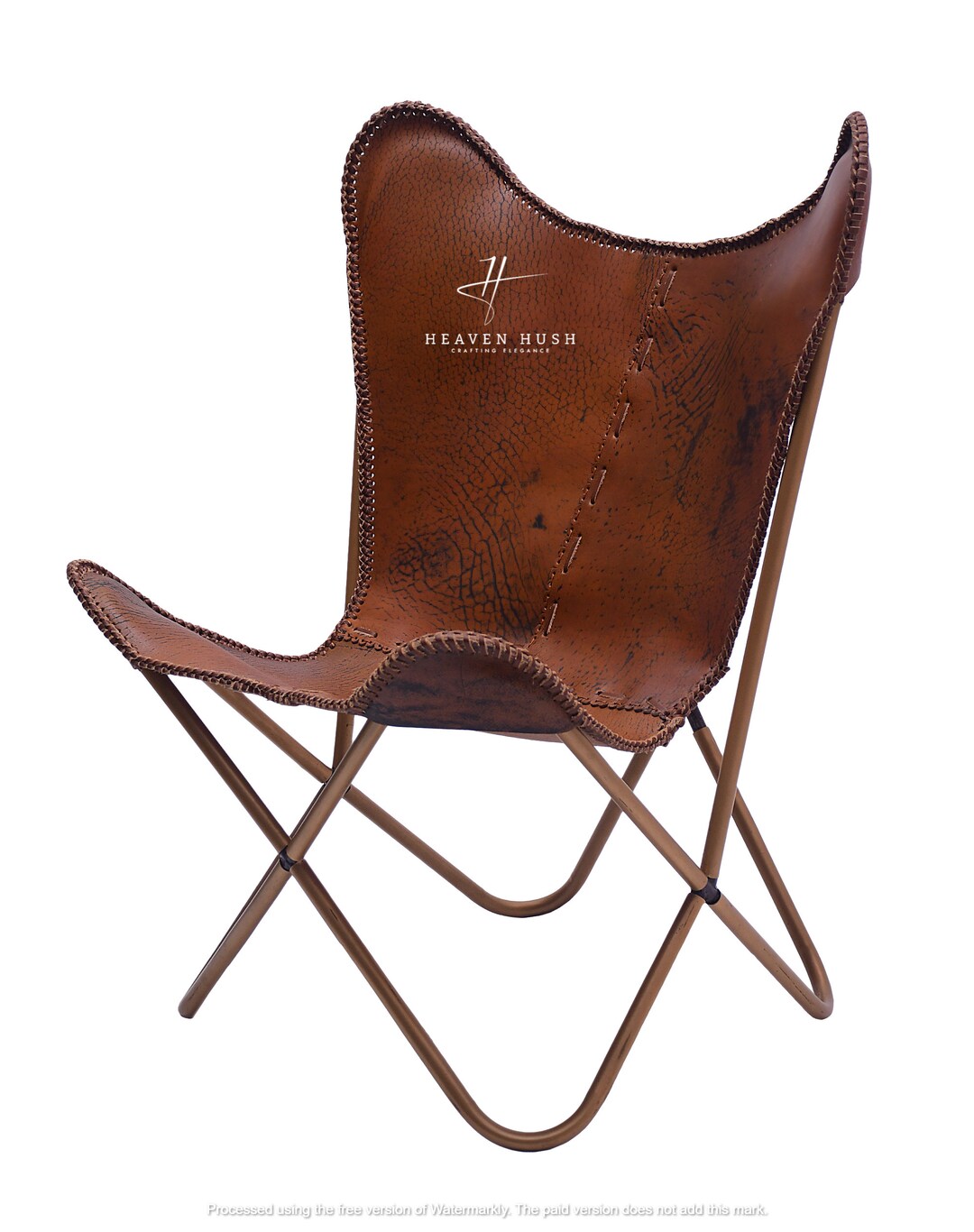 Dark Brown Buff Leather Butterfly Chair, Handcrafted Living Room Luxury ...