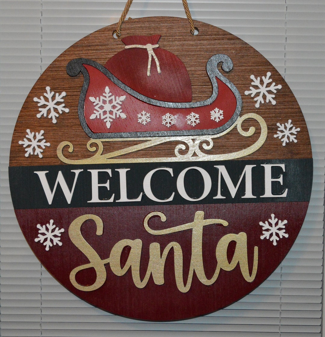 Welcome Santa Sign, Christmas Decor, Holiday Decor, Winter Front Door ...