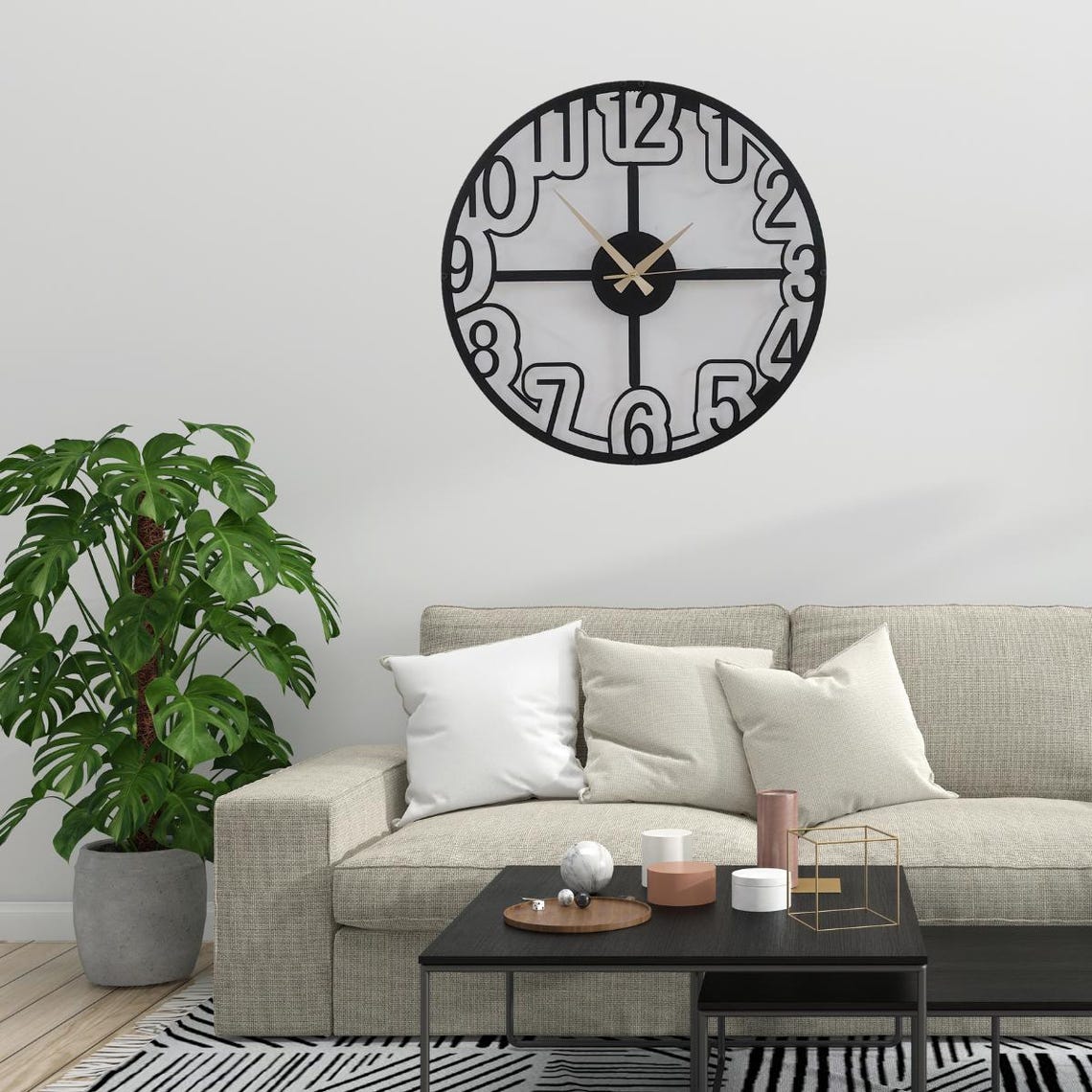 Metal Wall Clock With Latin Number, Black Modern Metal Wall Clock ...