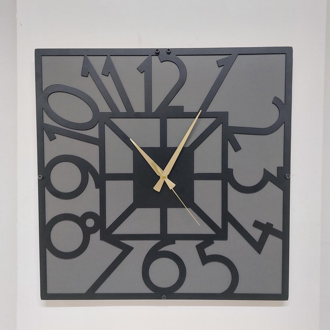 Square Grey Large Latin Numeral Metal and Wood Wall Clock, Square Wall ...
