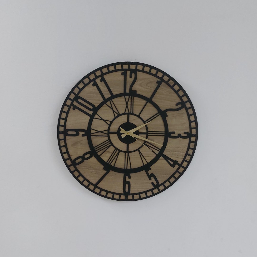 Latin and Roman Numeral Metal Wall Clock, Modern Metal and Wooden Wall ...