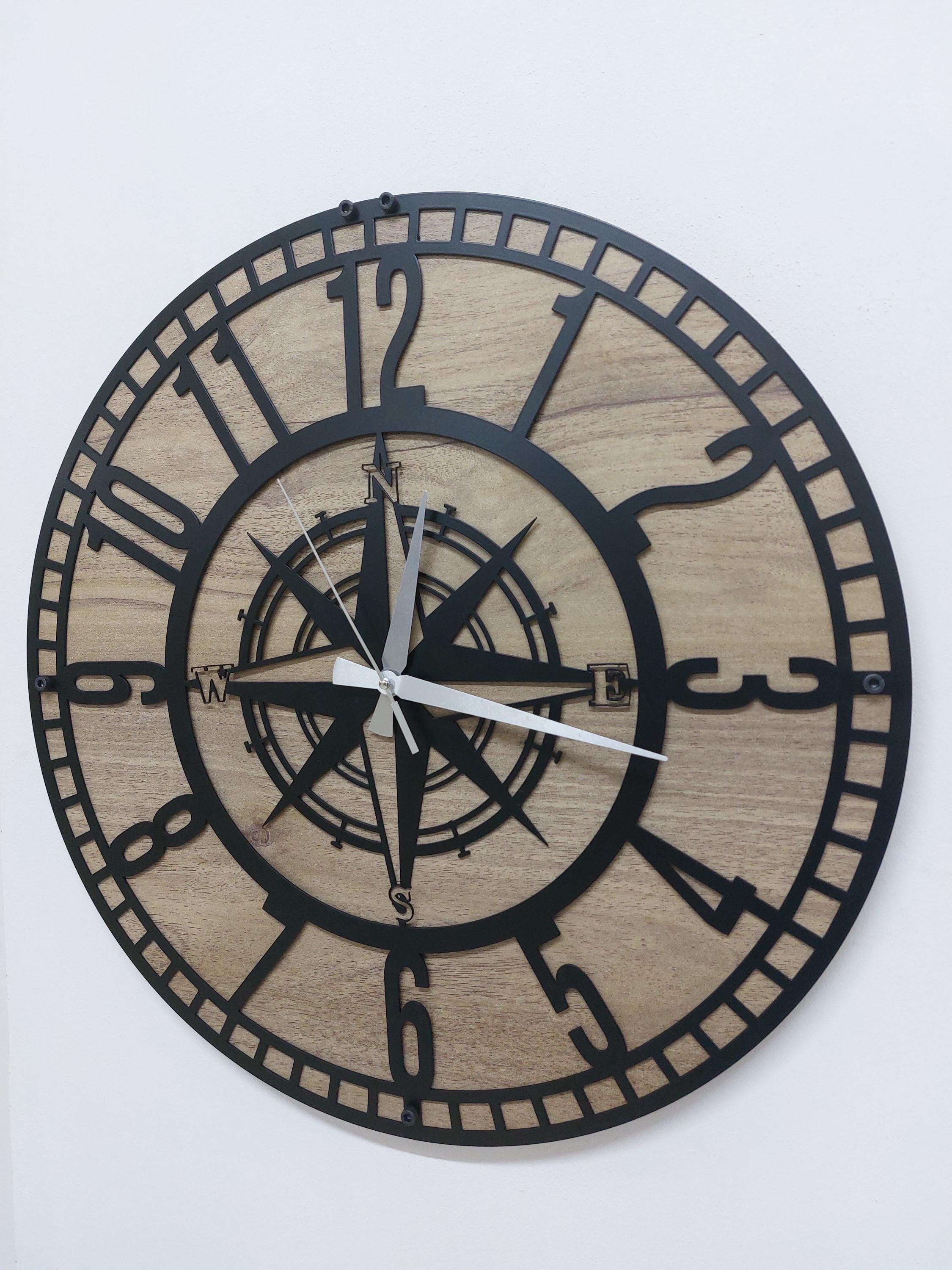 Large Compass Metal Wall Clock,wooden Compass Wall Clock,unique With ...