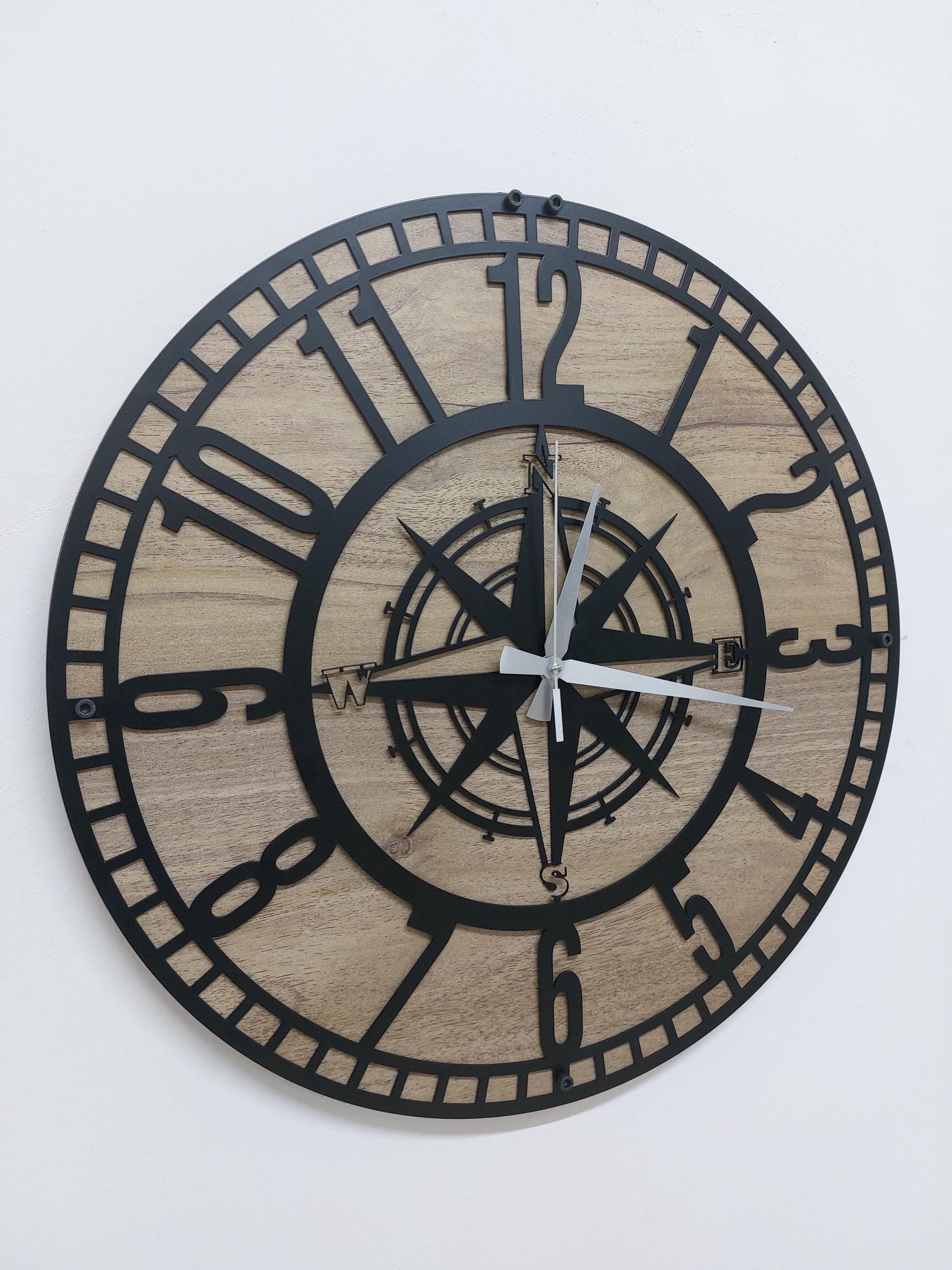 Large Compass Metal Wall Clock,wooden Compass Wall Clock,unique With ...
