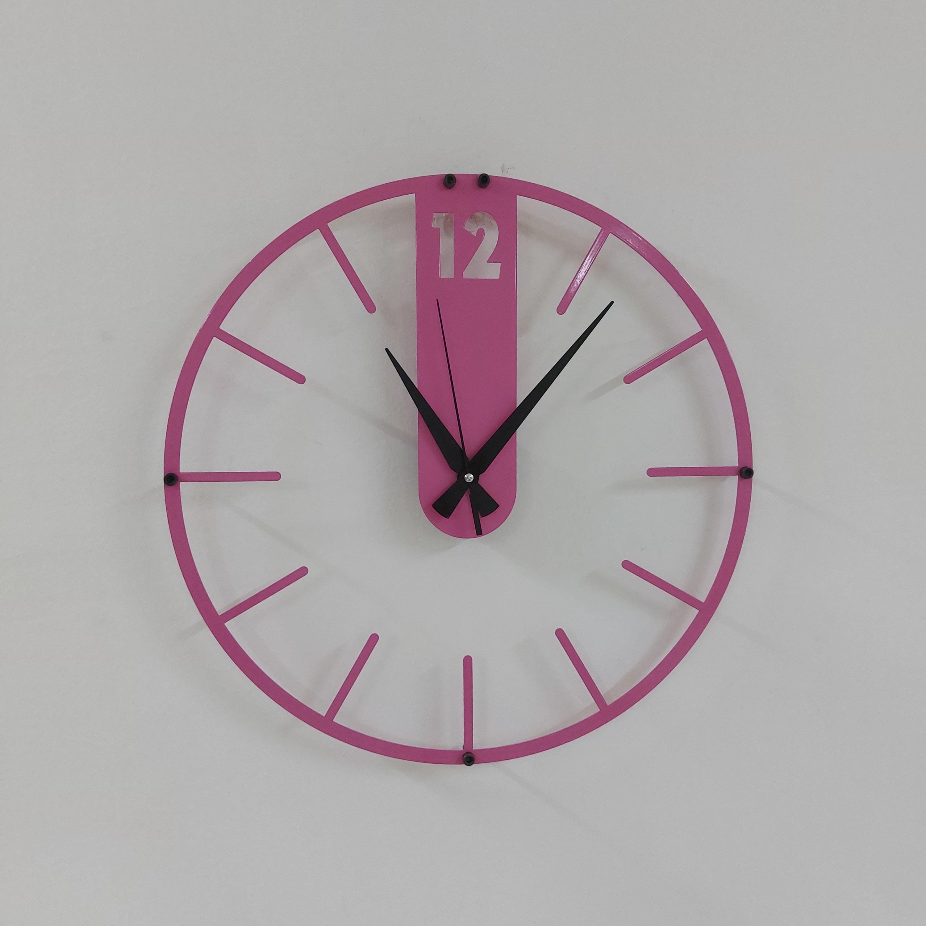 Large Pink Metal Wall Clock, Latin Numeral Pink Metal Wall Clock ...