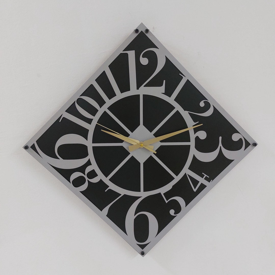 Black and Grey Square Design Large Latin Numeral Metal Wall Clock ...