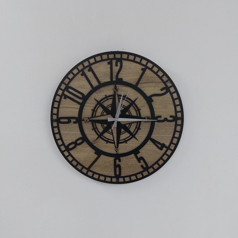 Large Compass Metal Wall Clock,wooden Compass Wall Clock,unique With ...
