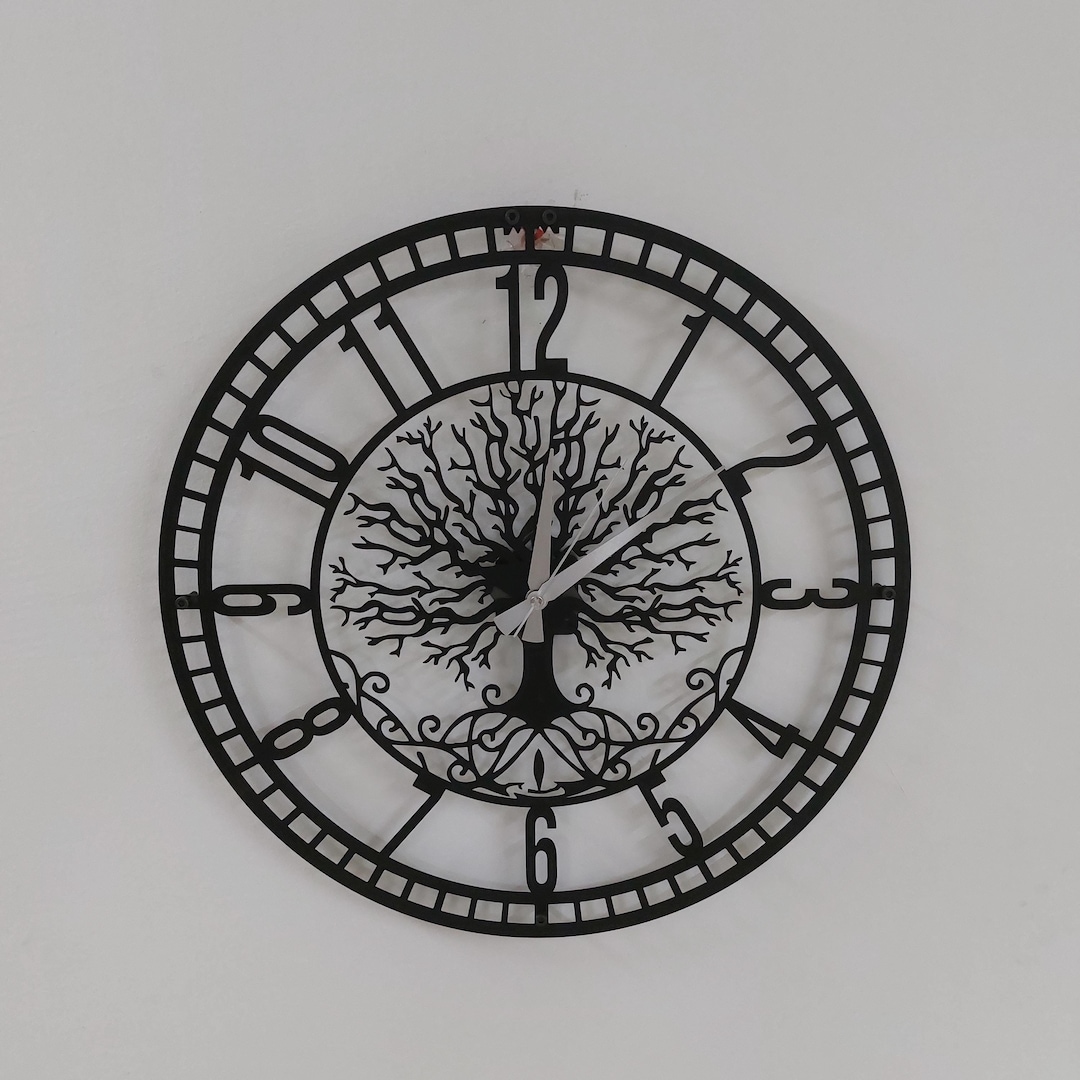 Large Black Metal Tree of a Life Clock, Viking Tree Decorative Clock ...
