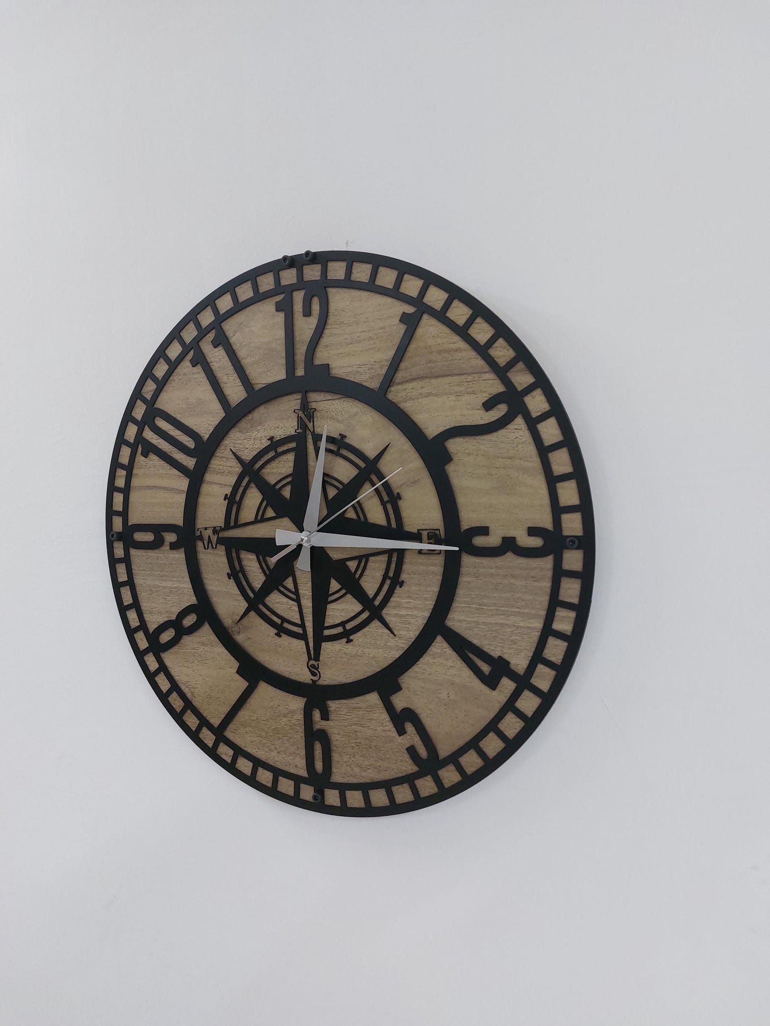 Large Compass Metal Wall Clock,wooden Compass Wall Clock,unique With ...