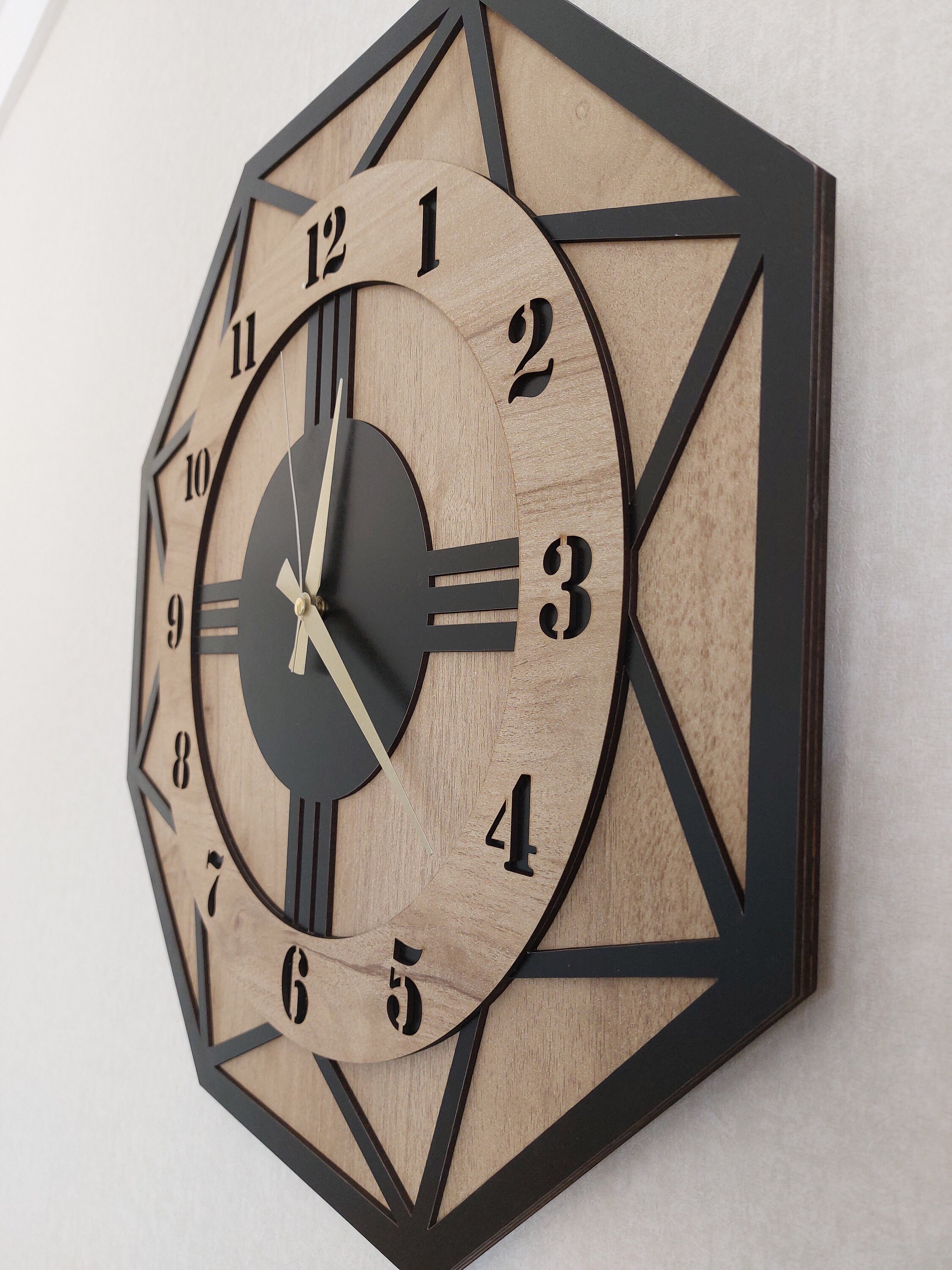 Handmade Wooden Wall Clock, Layered Clock With Numbers, Wooden Wall ...