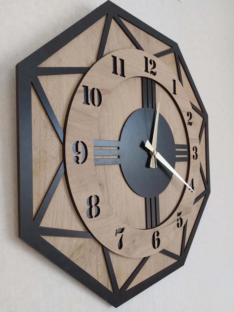Handmade Wooden Wall Clock, Layered Clock With Numbers, Wooden Wall ...