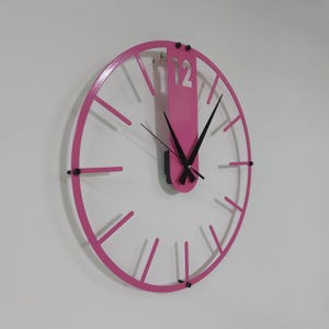Large Pink Metal Wall Clock, Latin Numeral Pink Metal Wall Clock ...