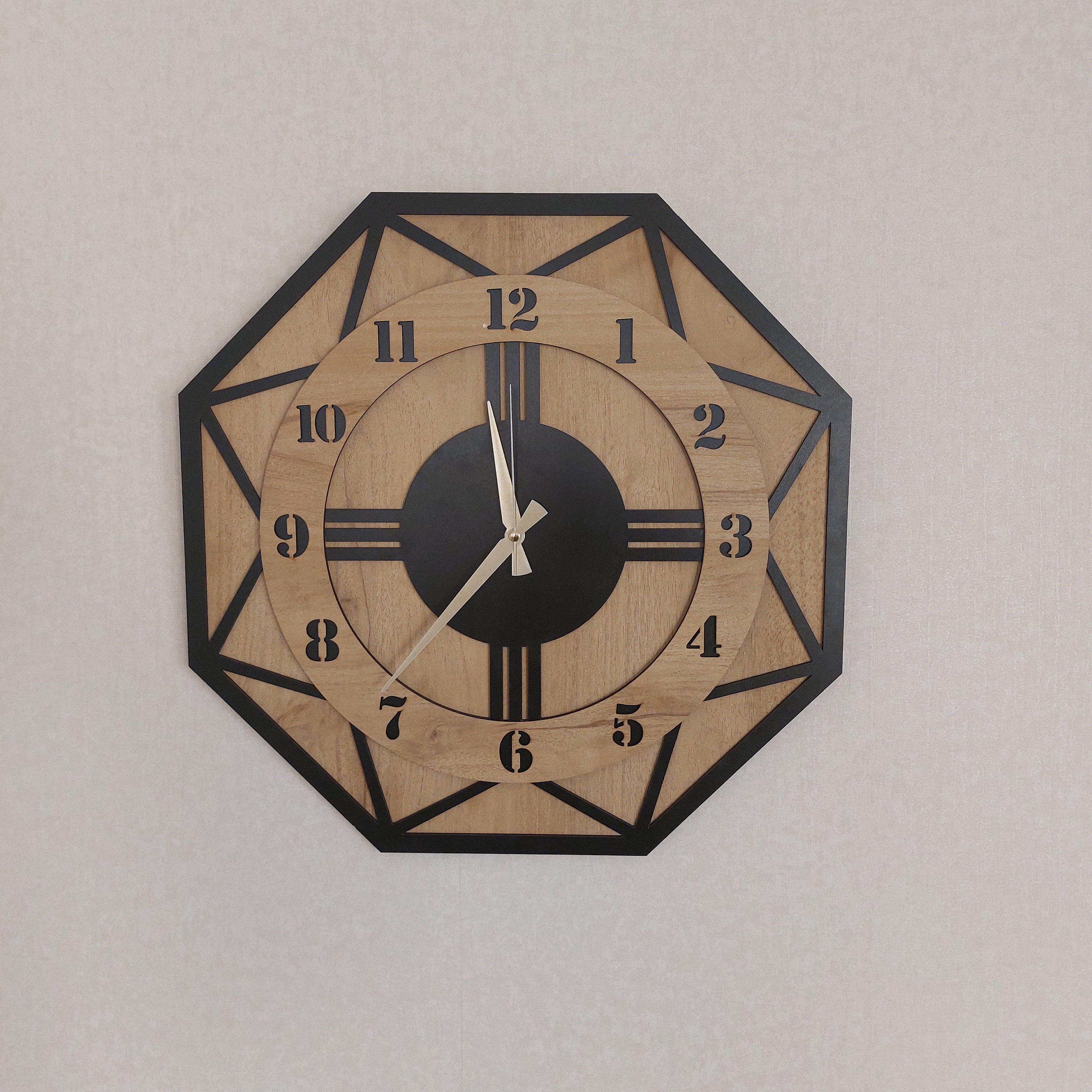 Handmade Wooden Wall Clock, Layered Clock With Numbers, Wooden Wall ...