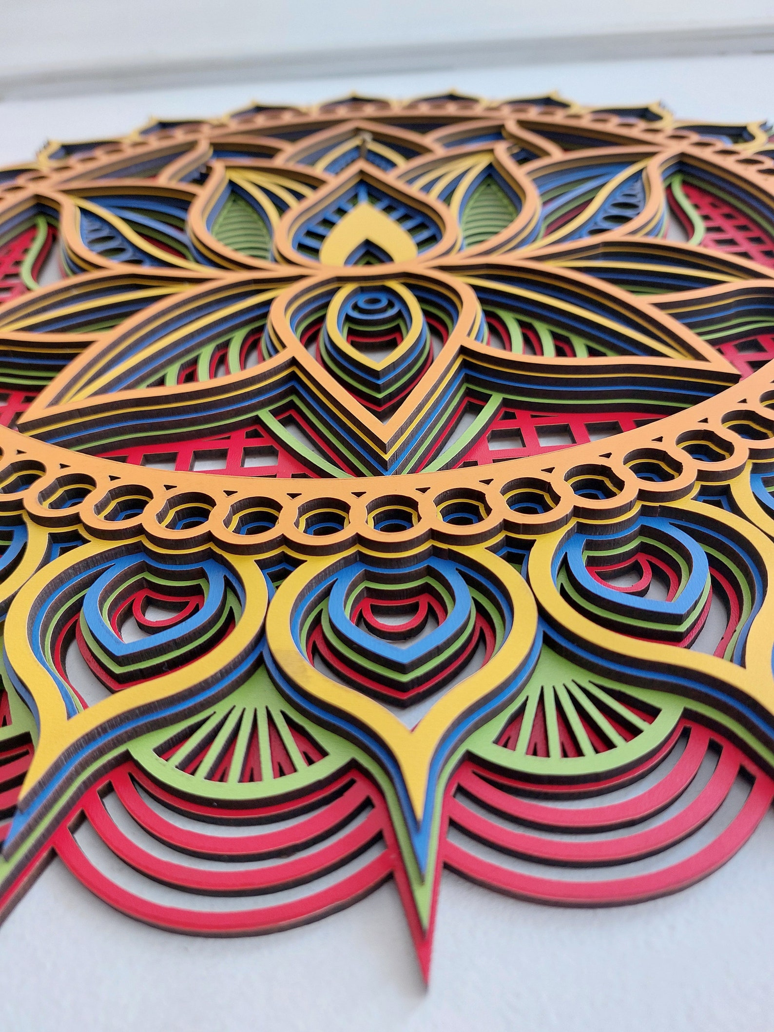 Flower Design Mandala, Multi-layer Wooden Mandala, Multi-color Mandala ...