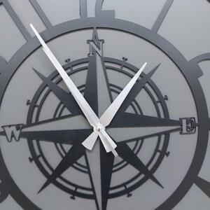 Wooden Metal Wall Clock, Compass Wall Clock, Grey Wall Clock, Large ...
