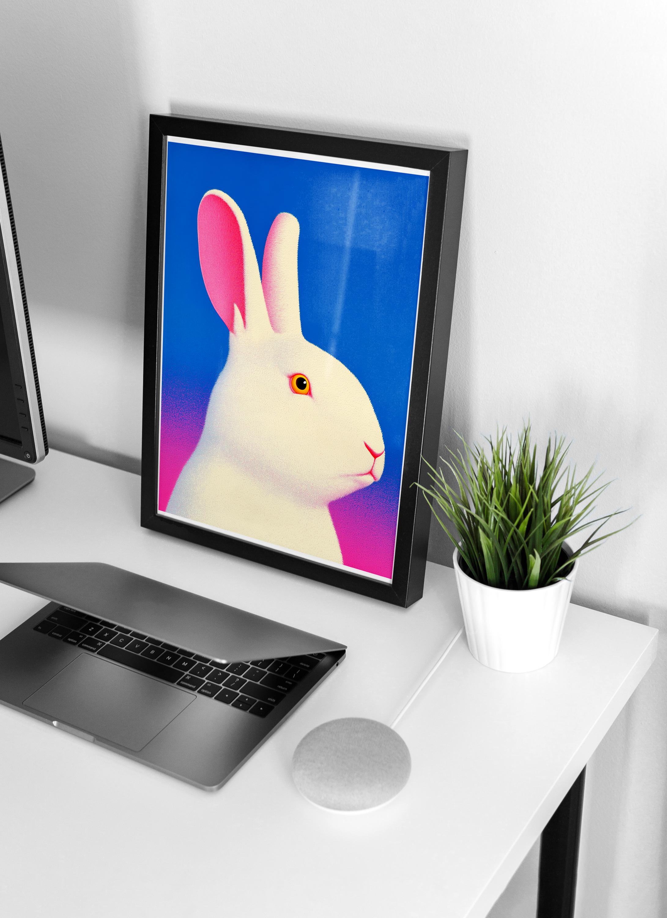 White Rabbit Poster, Gradient Art, Bunny Poster, Rabbit Print, Neon ...