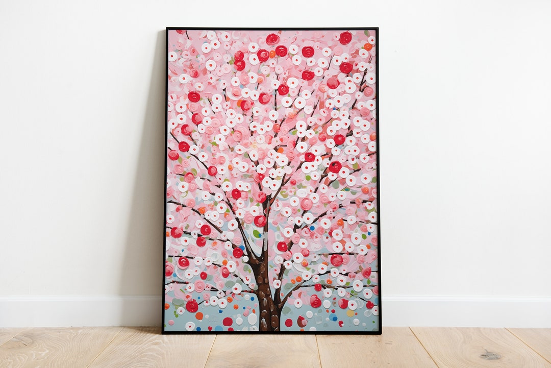 Damien Hirst Poster, Cherry Blossom Painting, Botanical Wall Art, Oil ...