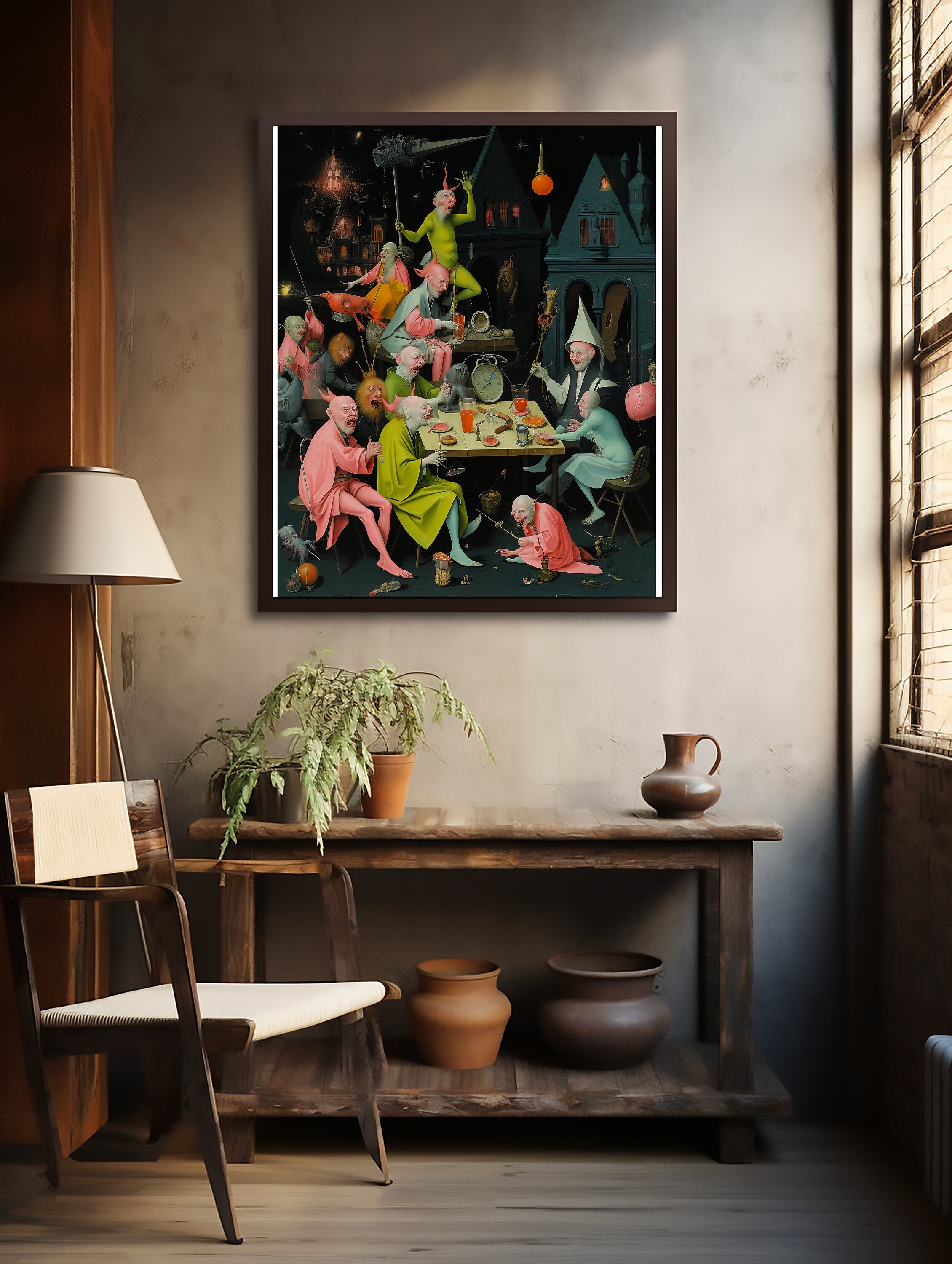 Surreal Drunk People Art Poster, Hieronymus Bosch Style, Weird ...