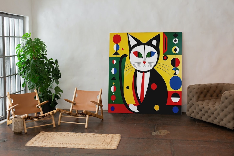 Joan Miro Style Black Cat, Miro Paint, Black Cat Print, Gift for Him ...