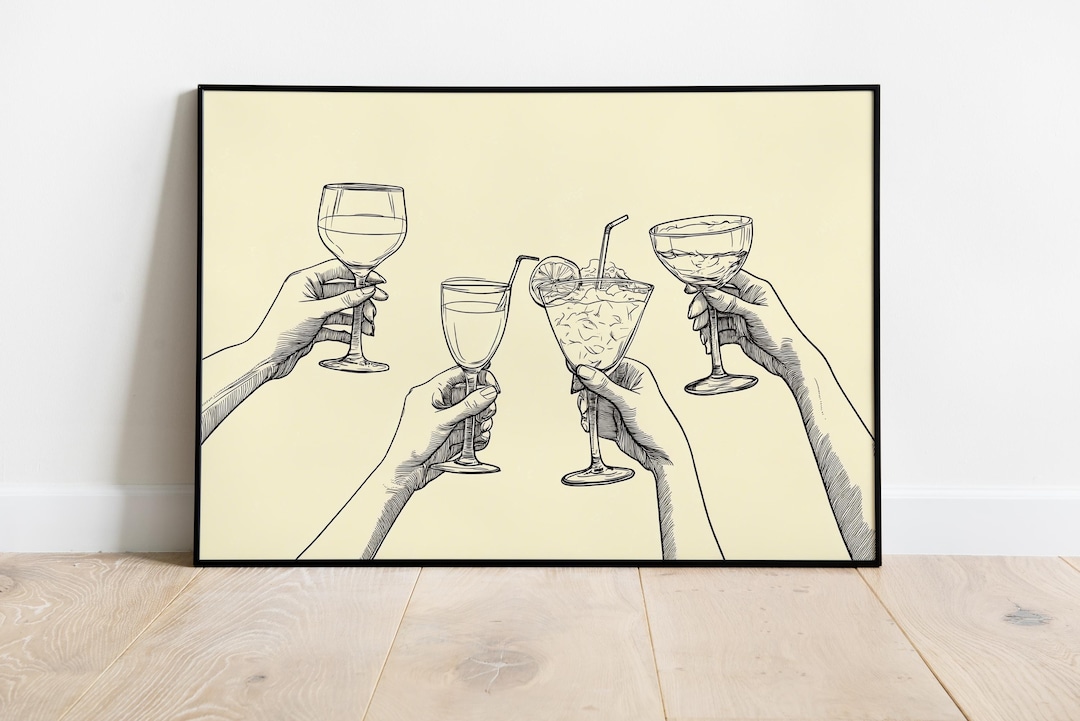 Hand Drawn Drinks Poster, Minimalist Wall Art for Home Bar or Kitchen ...