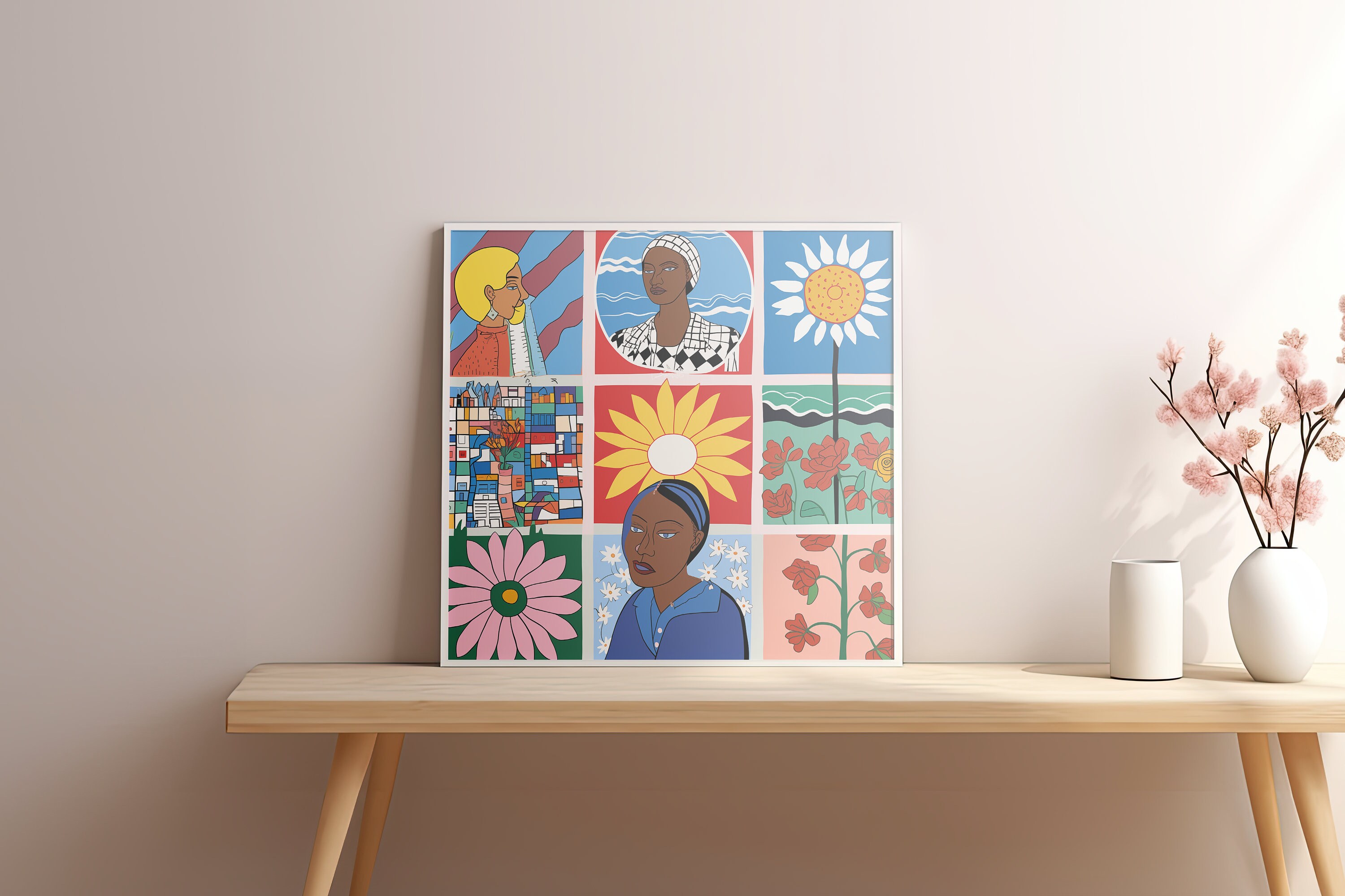 Faith Ringgold Style Poster, Feminist Art, Daisies Print, Social ...