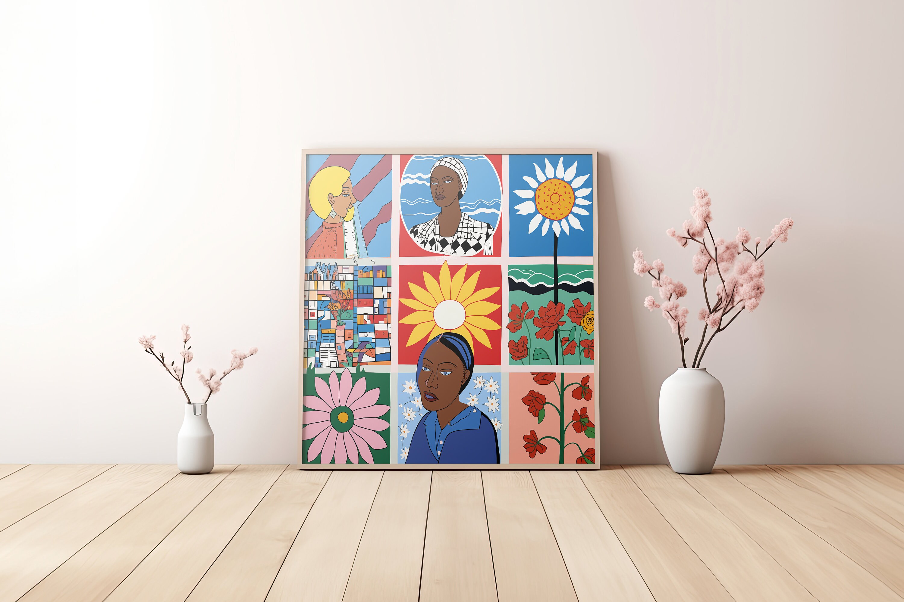 Faith Ringgold Style Poster, Feminist Art, Daisies Print, Social ...