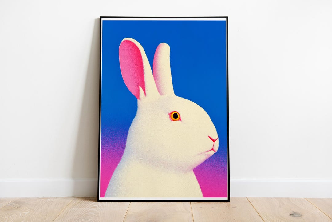 White Rabbit Poster, Gradient Art, Bunny Poster, Rabbit Print, Neon ...