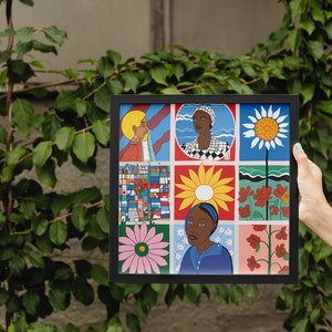 Faith Ringgold Style Poster, Feminist Art, Daisies Print, Social ...
