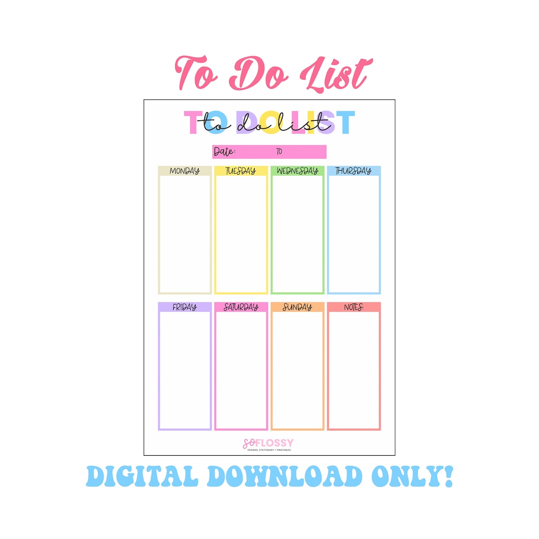 To Do List - Monday to Sunday [printable A4 - Vertical] | PDF [DIGITAL ...
