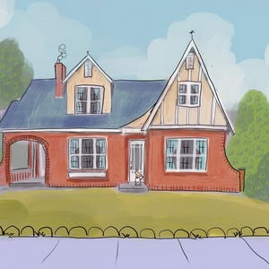 Custom Illustrated House Portrait Ludwig Bemelmans Style in the Style ...