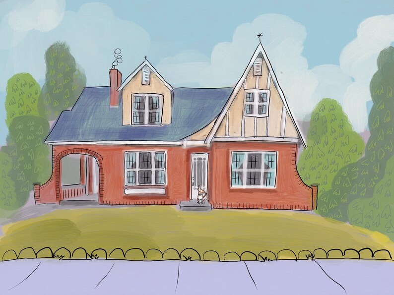 Custom Illustrated House Portrait Ludwig Bemelmans Style in the Style ...