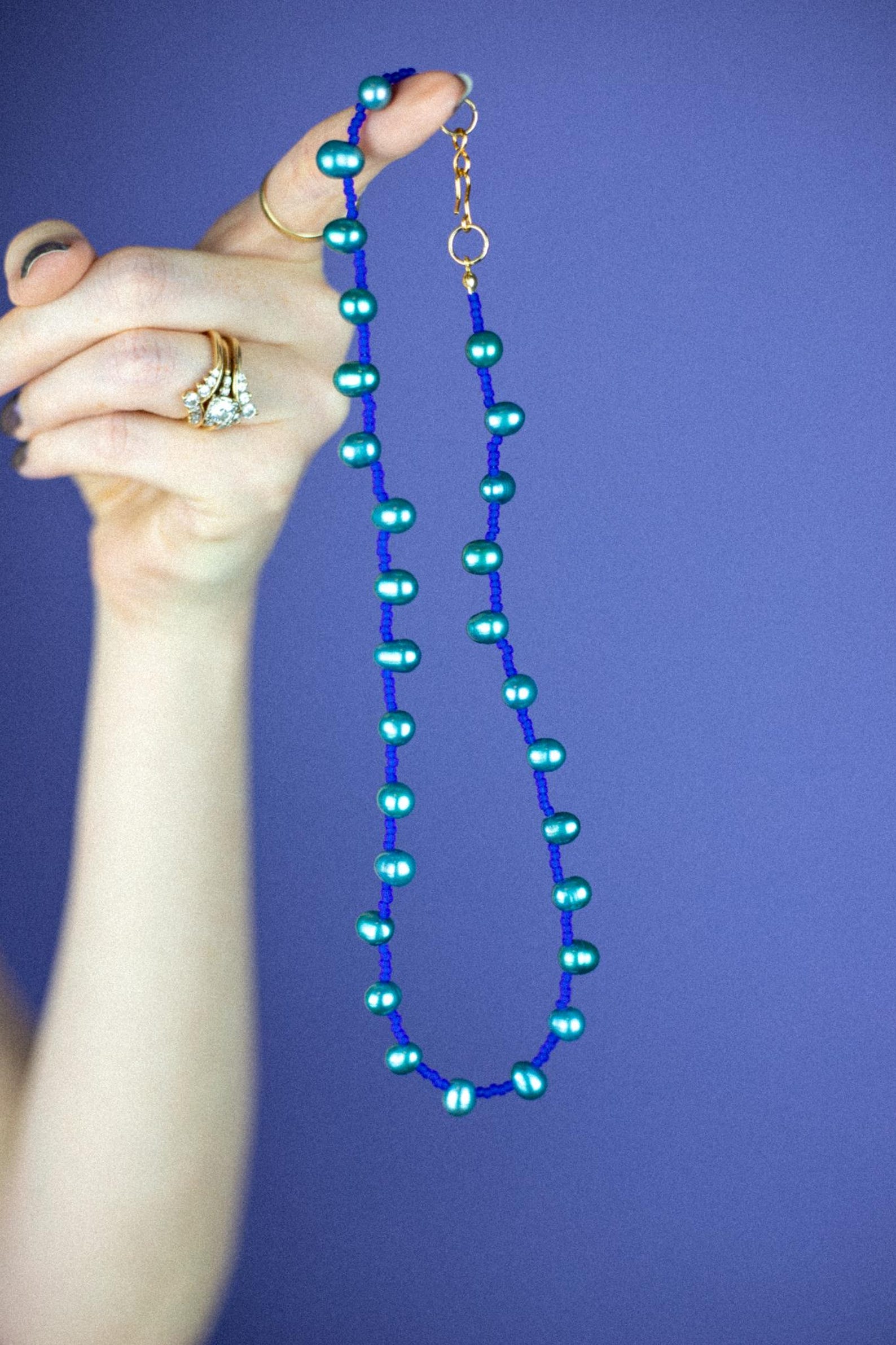 Indigo Blue and Blue Pearl Drop Layering Necklace Bold Statement ...