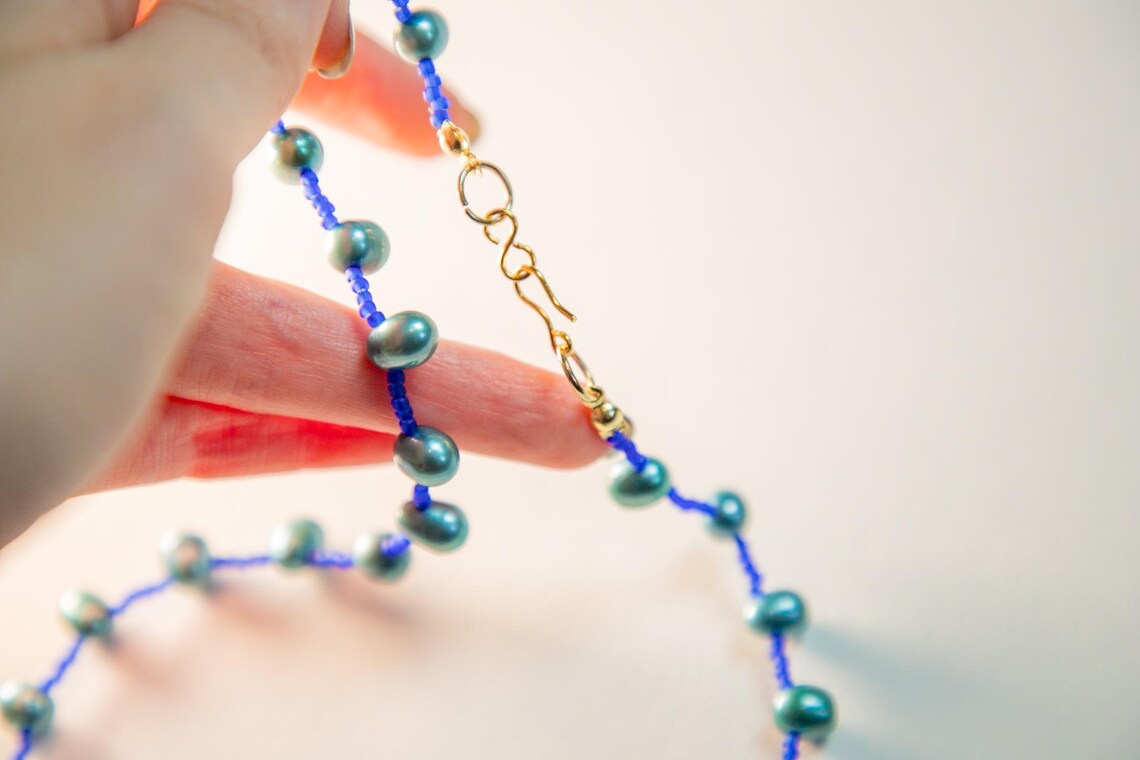 Indigo Blue and Blue Pearl Drop Layering Necklace Bold Statement ...