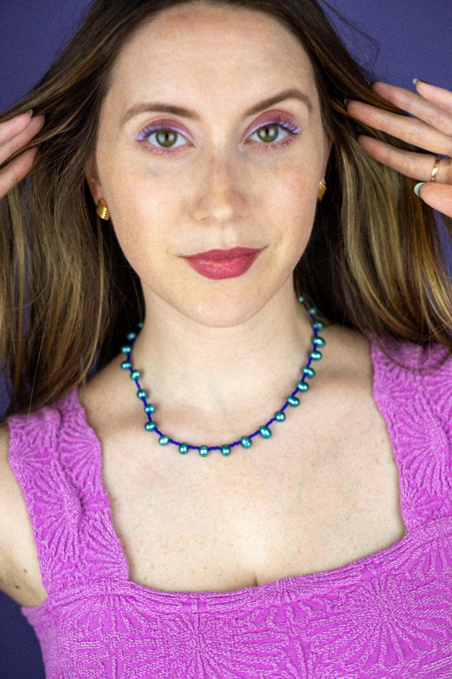 Indigo Blue and Blue Pearl Drop Layering Necklace Bold Statement ...