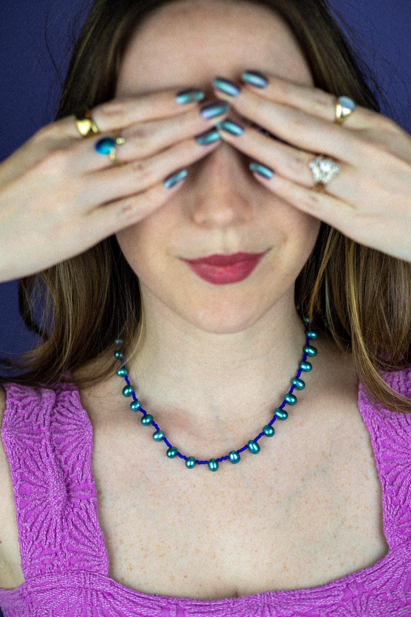 Indigo Blue and Blue Pearl Drop Layering Necklace Bold Statement ...