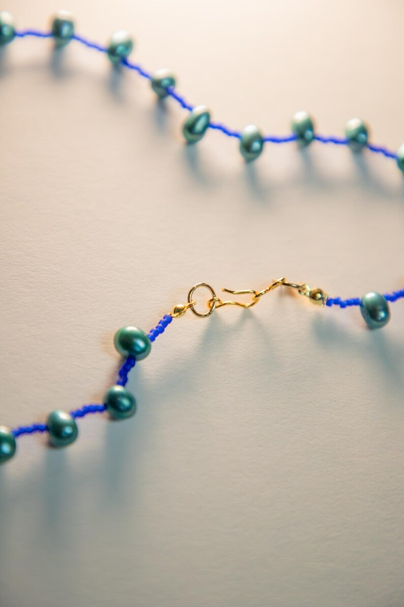 Indigo Blue and Blue Pearl Drop Layering Necklace Bold Statement ...
