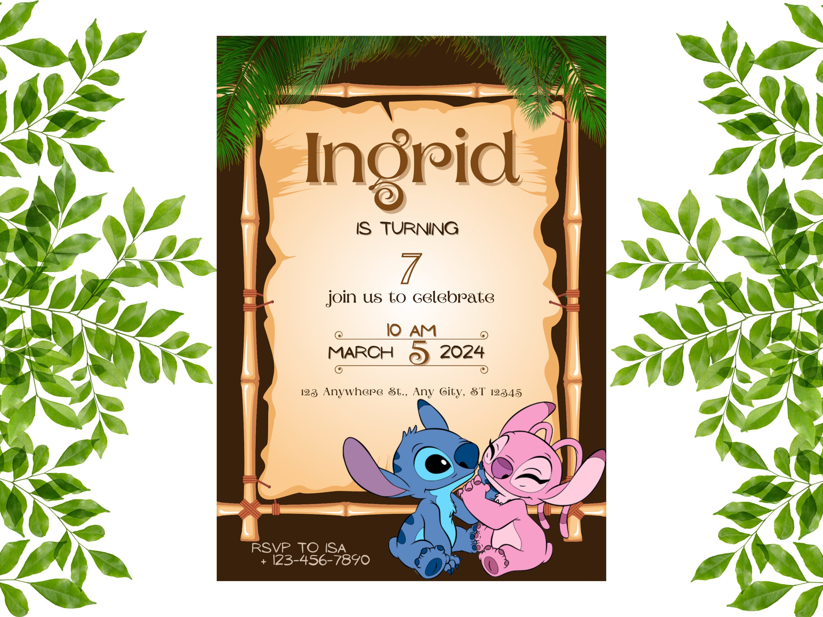 Stitch and Angel Birthday Invitation Template, Editable Stitch Canva ...