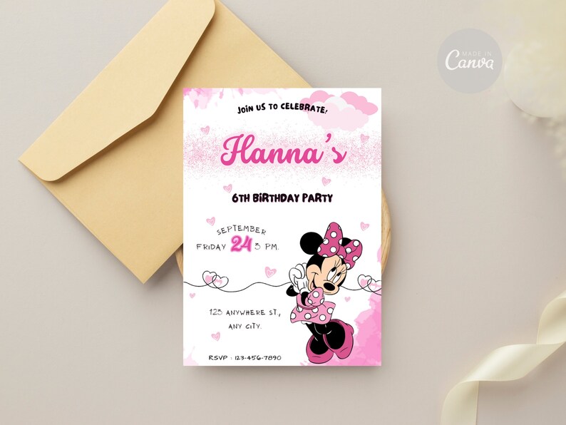 Editable Minnie Birthday Invitation for Girls, Minnie Mouse Invitations ...