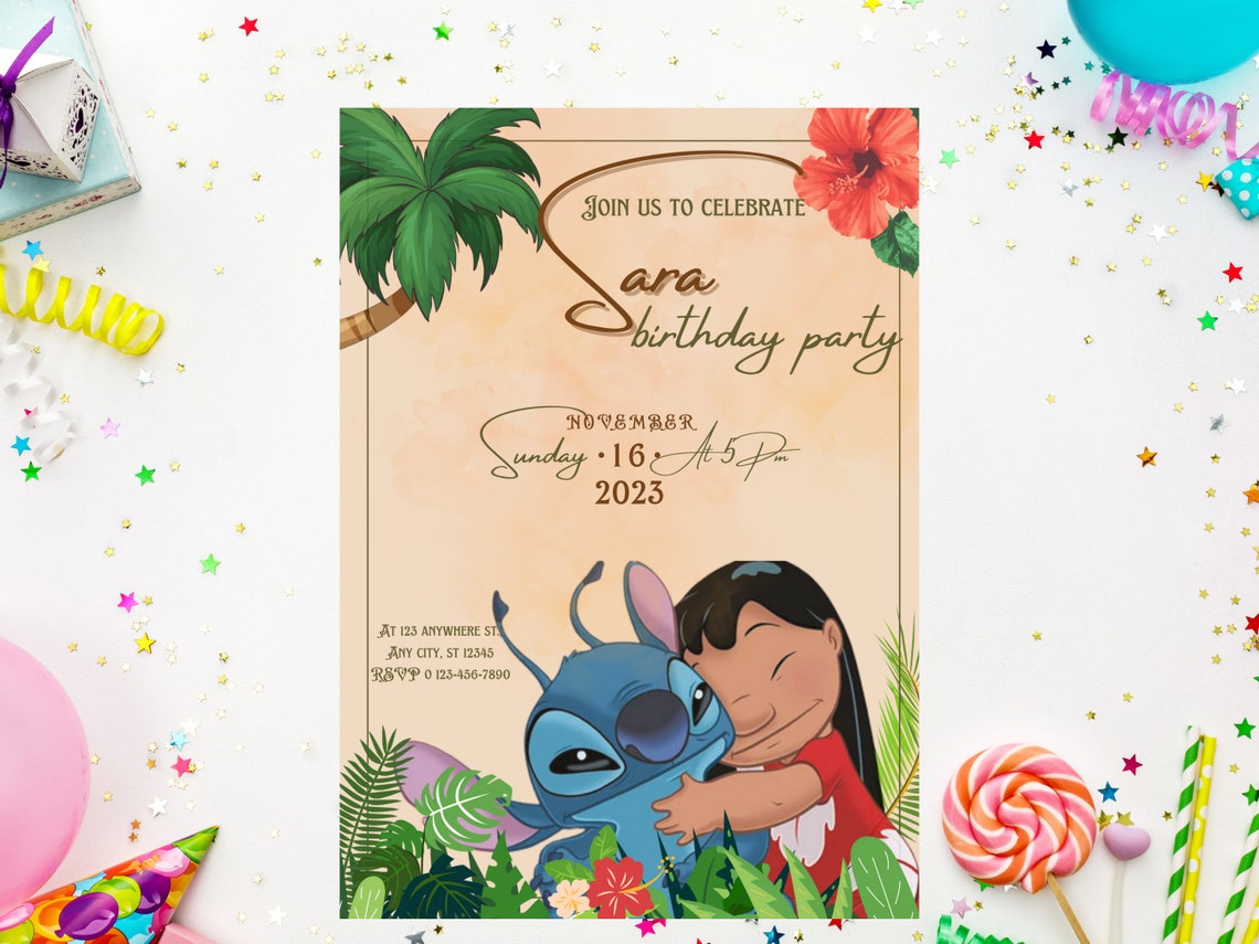 Stitch and Lilo Birthday Invitation Template, Editable Stitch Lilo ...