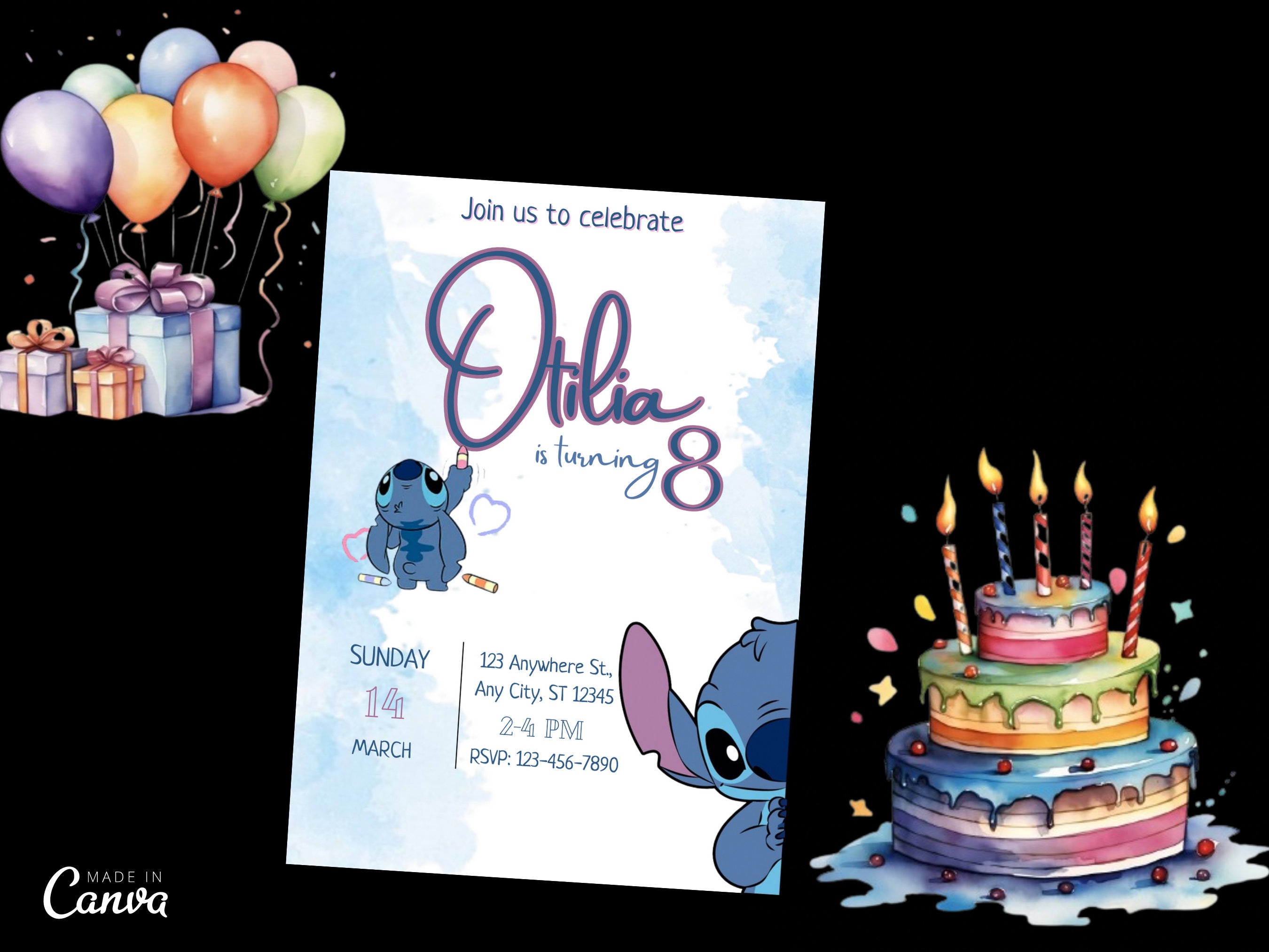 Stitch Birthday Invitation Template, Editable Stitch Canva, Birthday ...