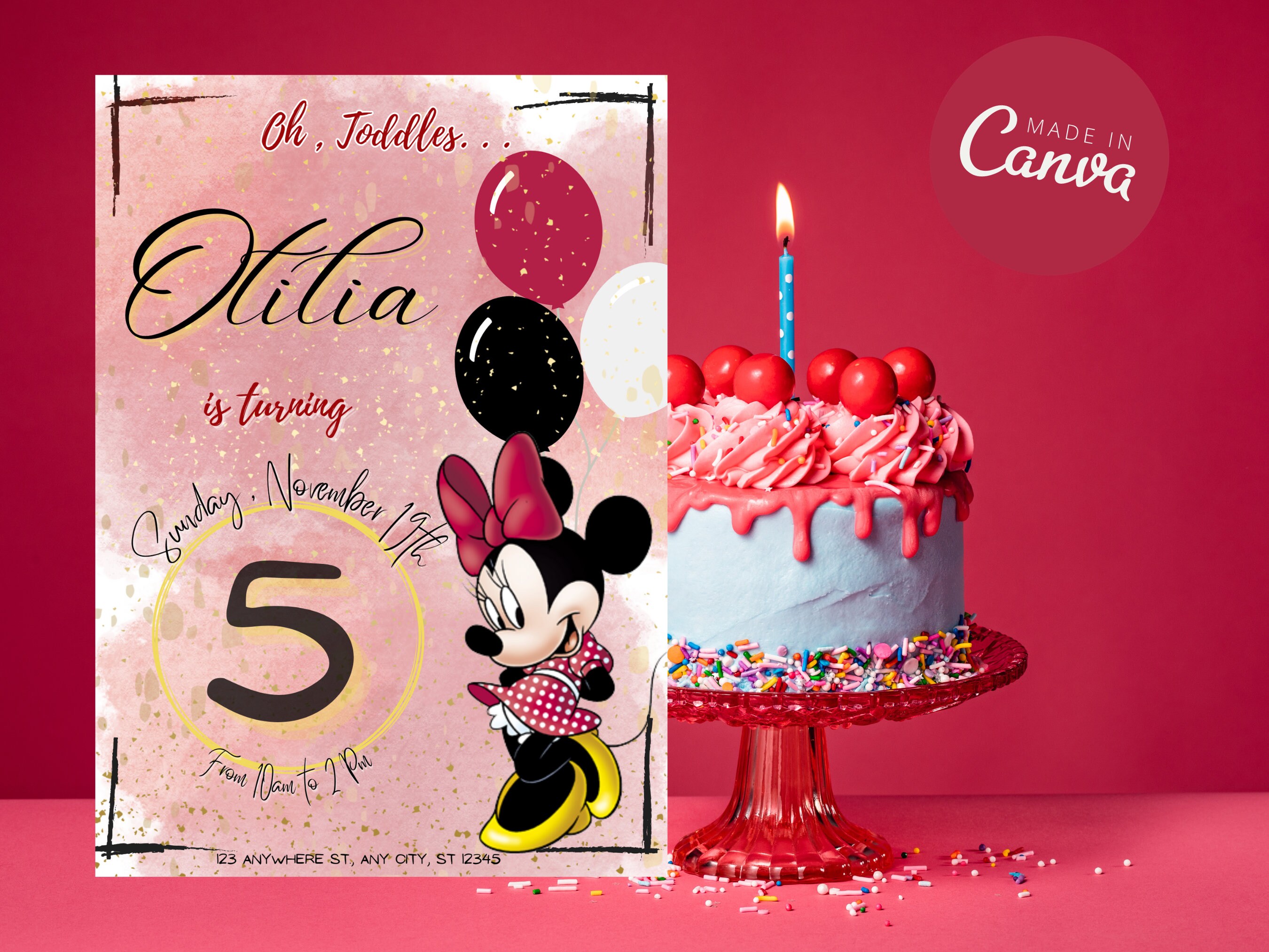 Minnie Mouse Editable, Invitation Minnie Cute Invitation, Digital Oh ...
