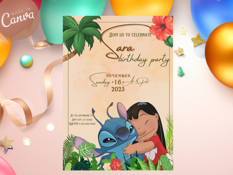 Stitch and Lilo Birthday Invitation Template, Editable Stitch Lilo ...