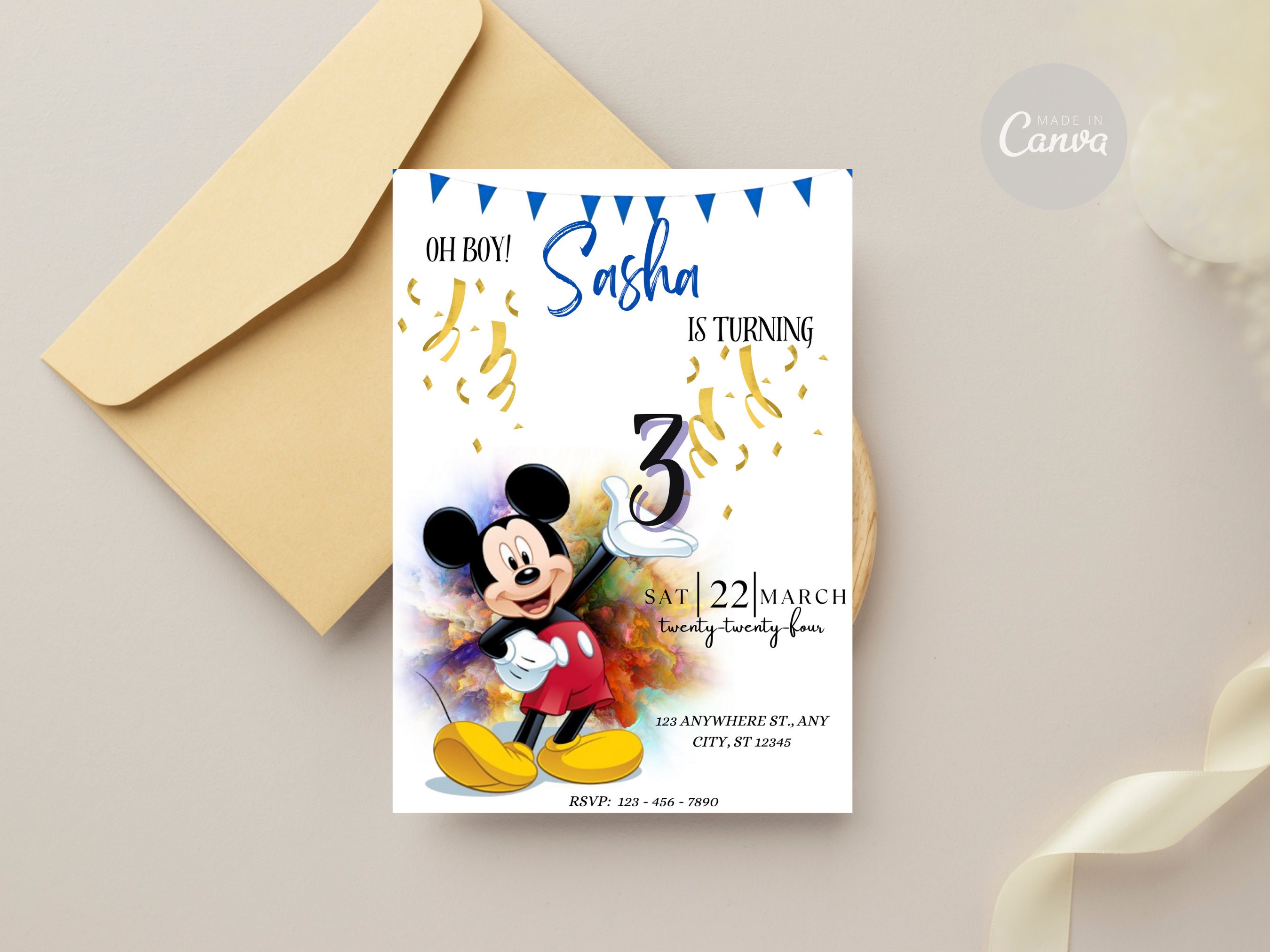 Mickey Mouse Birthday Invitation, Editable, Printable Birthday Party ...