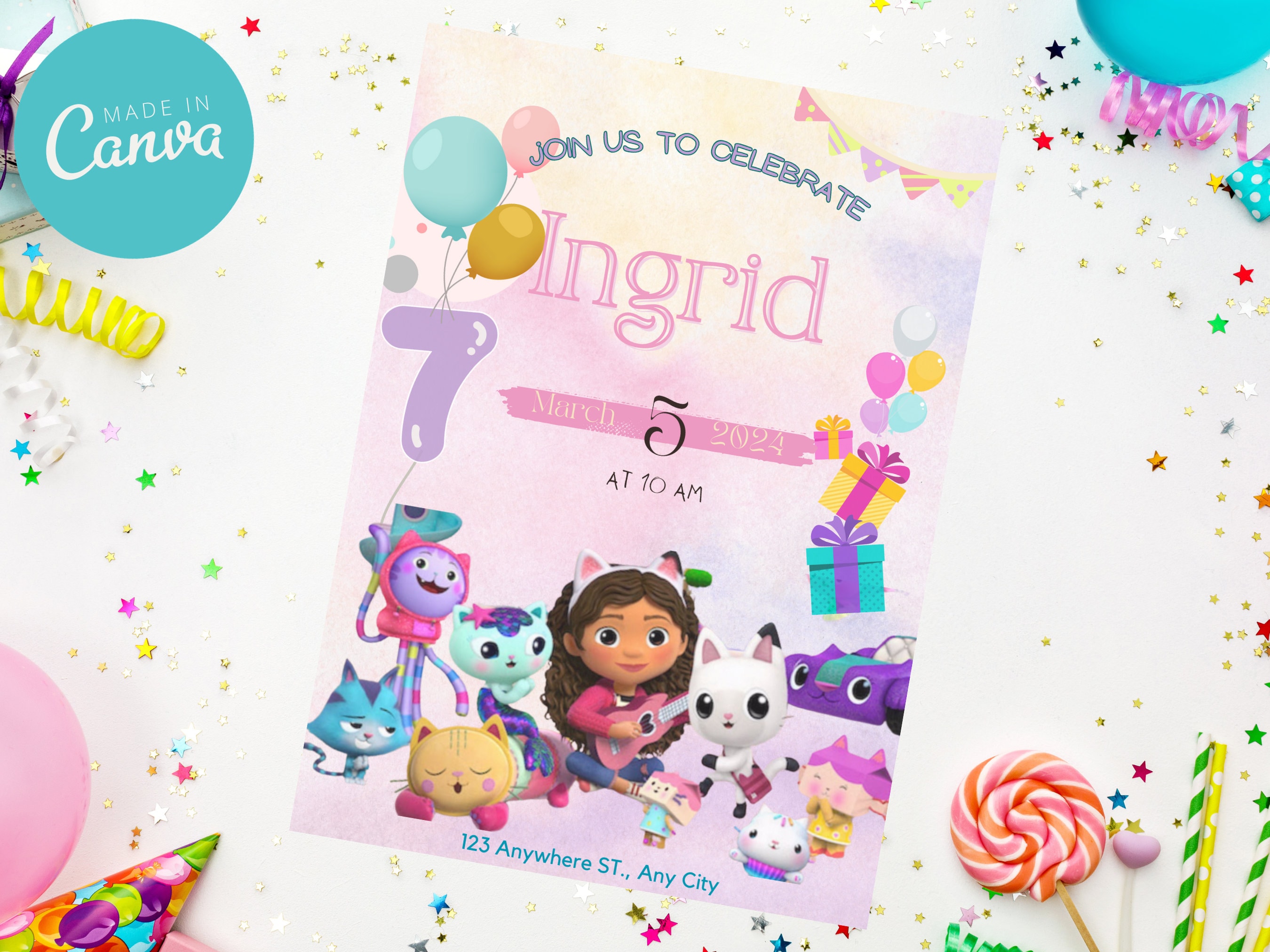 Gabby's Dollhouse Birthday Invitation Template, Digital Gabbys ...